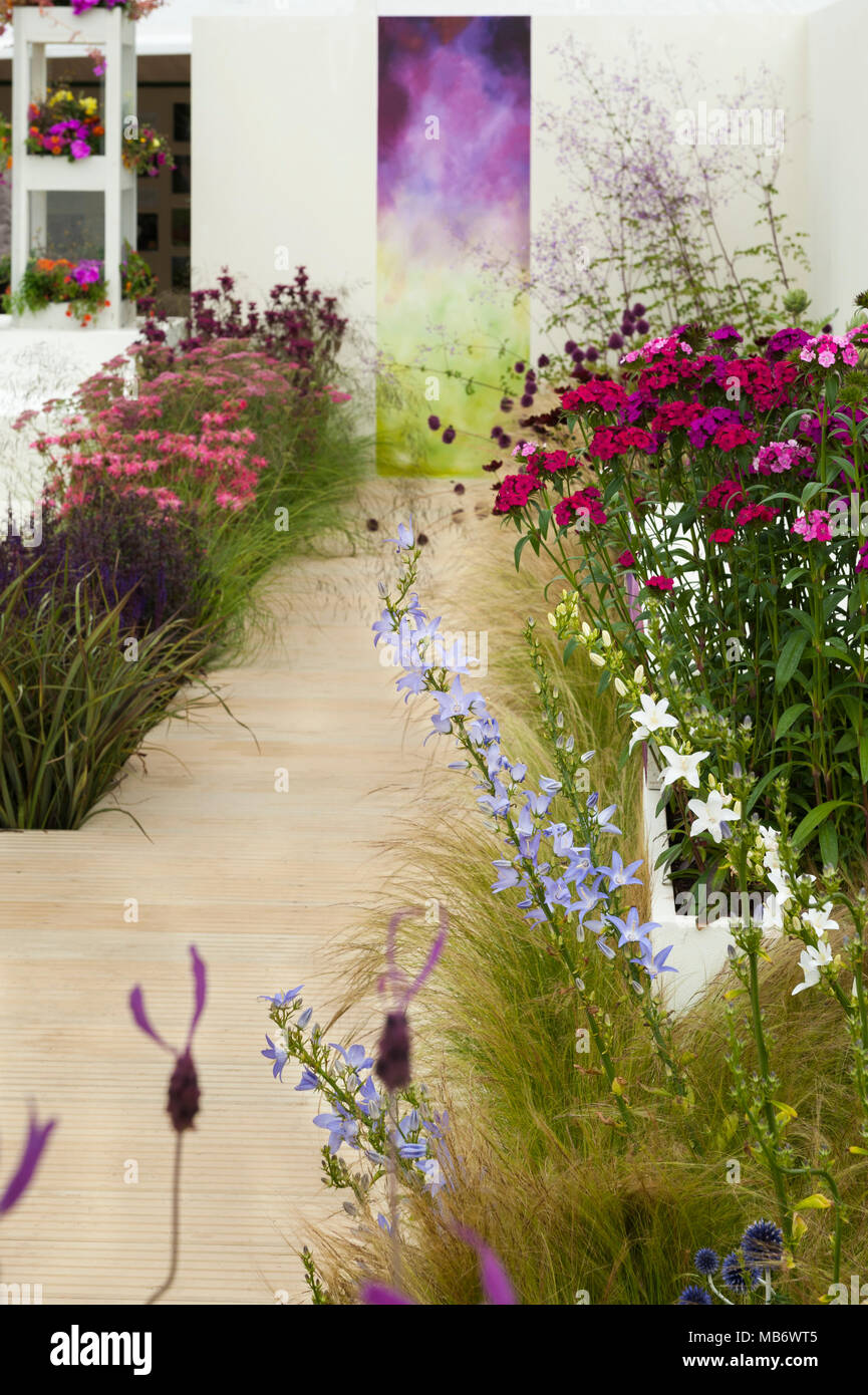 Original colourful abstract panel artwork, path & bright red purple ...