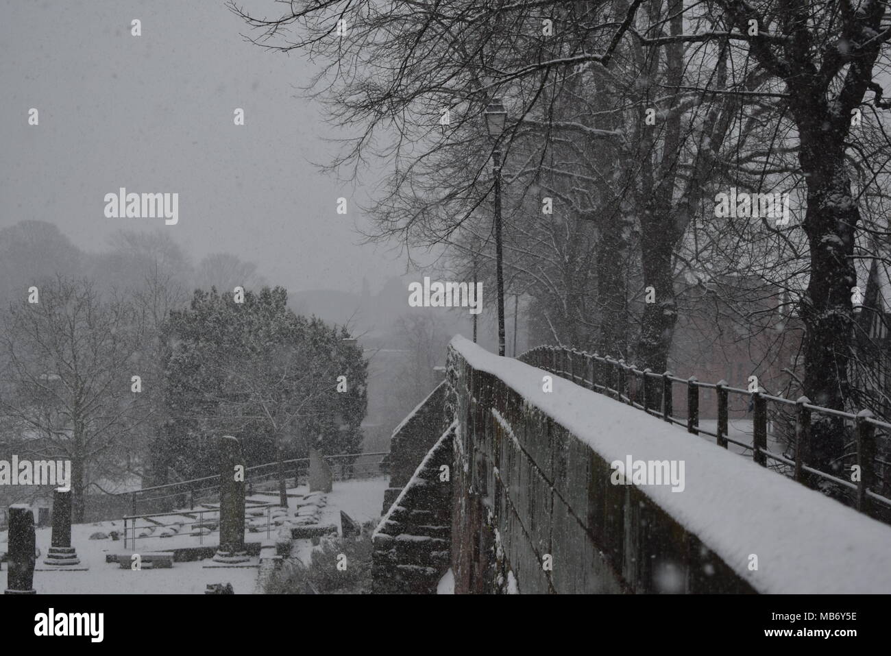 Chester's city walls weathering the snow Stock Photo - Alamy