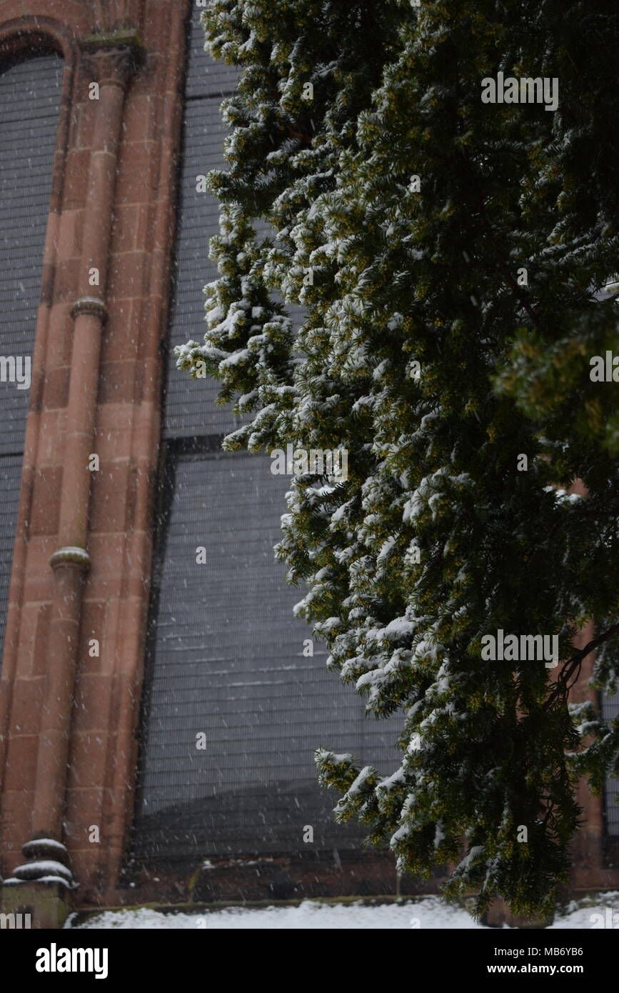 Chester's St John the Baptist's Church battling with the snow Stock ...