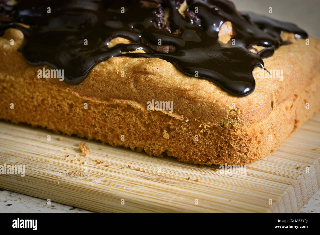 Homemade french butter egg sponge vanilla cake with chocolate coating ...