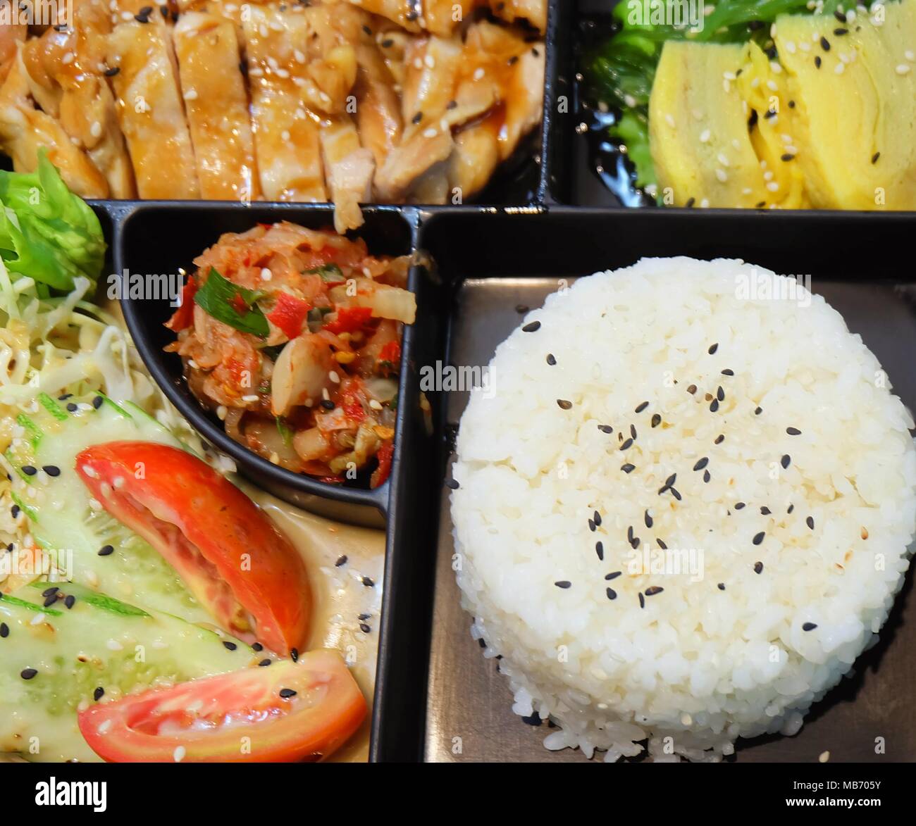 Traditional Japan Cuisine, Bento Box or Multi-Layered Box with Teriyaki ...