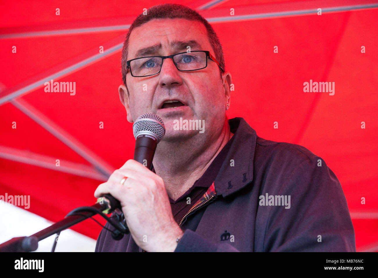 London, UK. 7th April, 2018. Alex Kenny of the NUT section of the ...