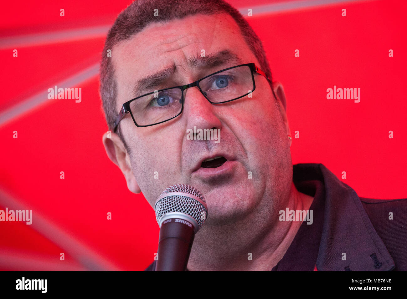 London, UK. 7th April, 2018. Alex Kenny of the NUT section of the ...