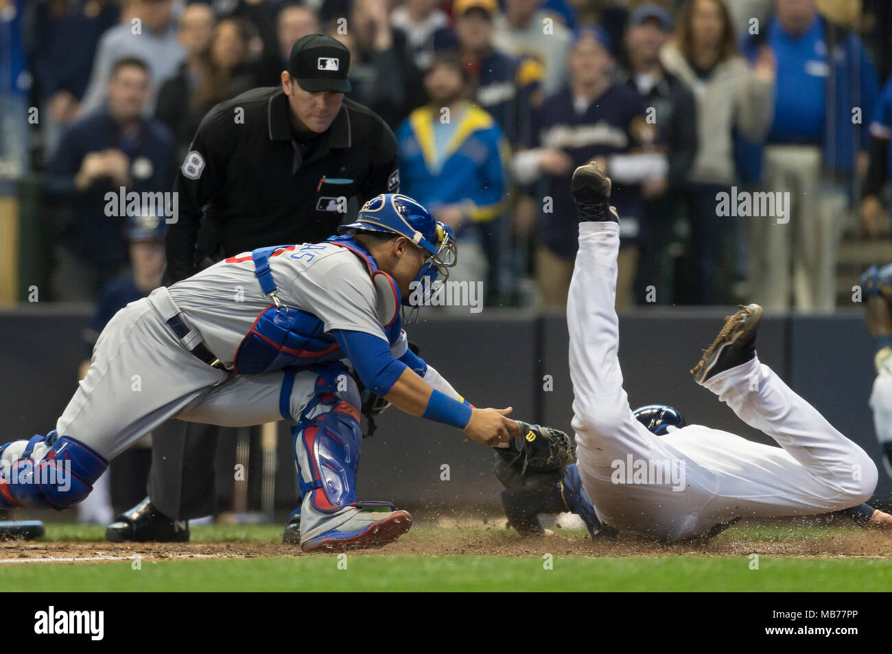 Milwaukee, WI, USA. 7th Apr, 2018. Milwaukee Brewers catcher Jett Bandy ...