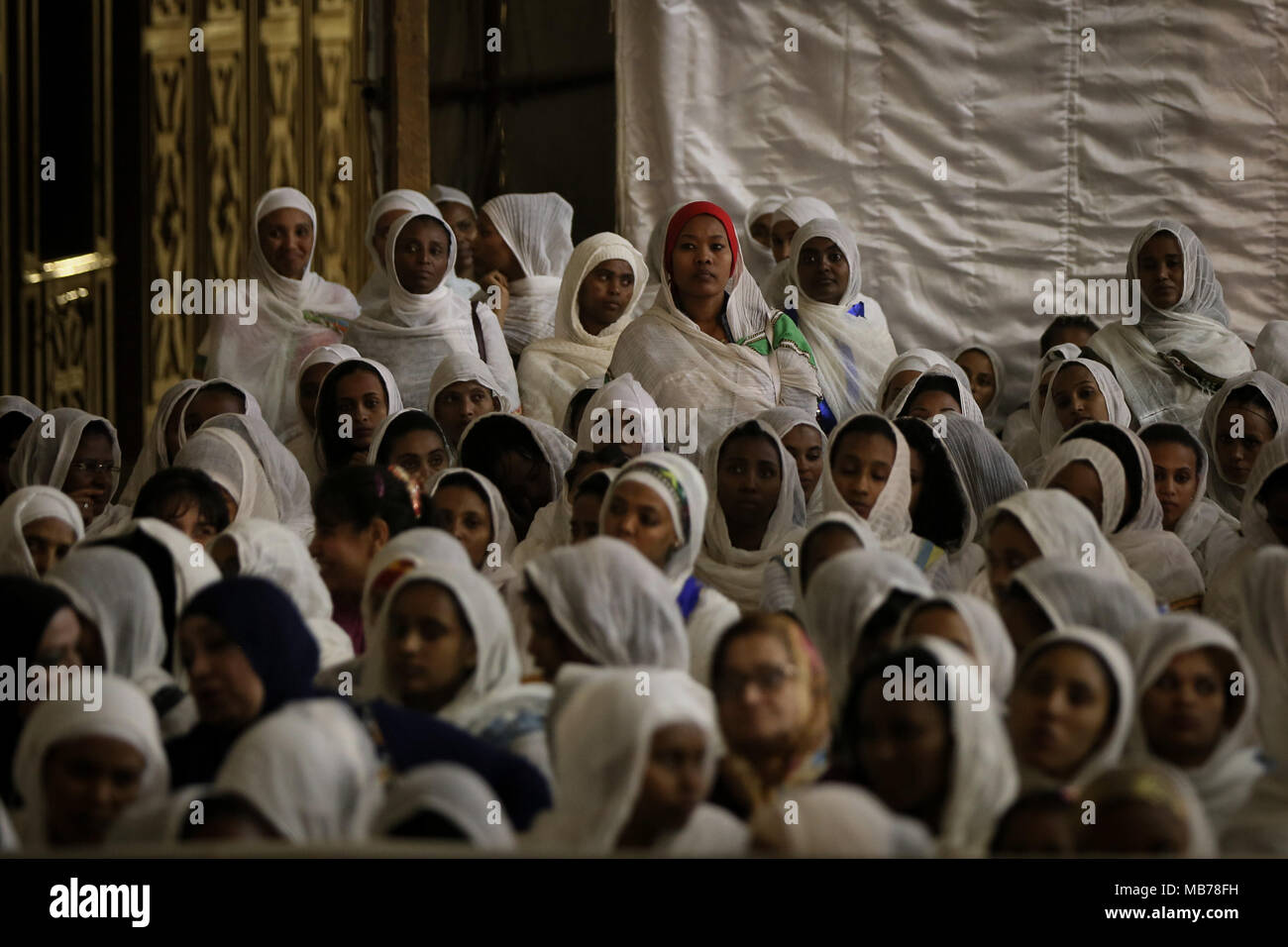 Cairo, Egypt. 07th Apr, 2018. Coptic Orthodox women attend an Easter ...