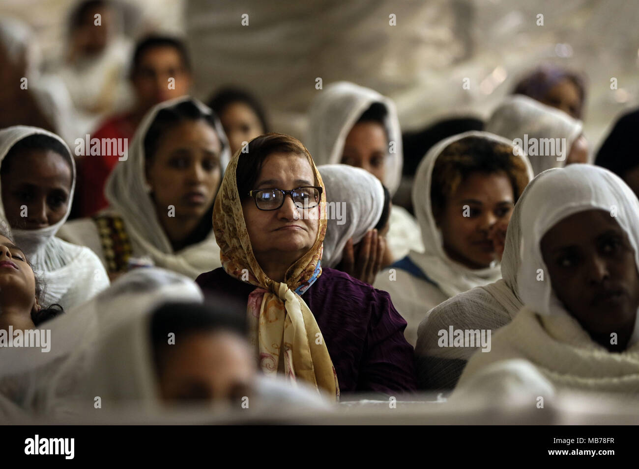 Cairo, Egypt. 07th Apr, 2018. Coptic Orthodox women attend an Easter ...