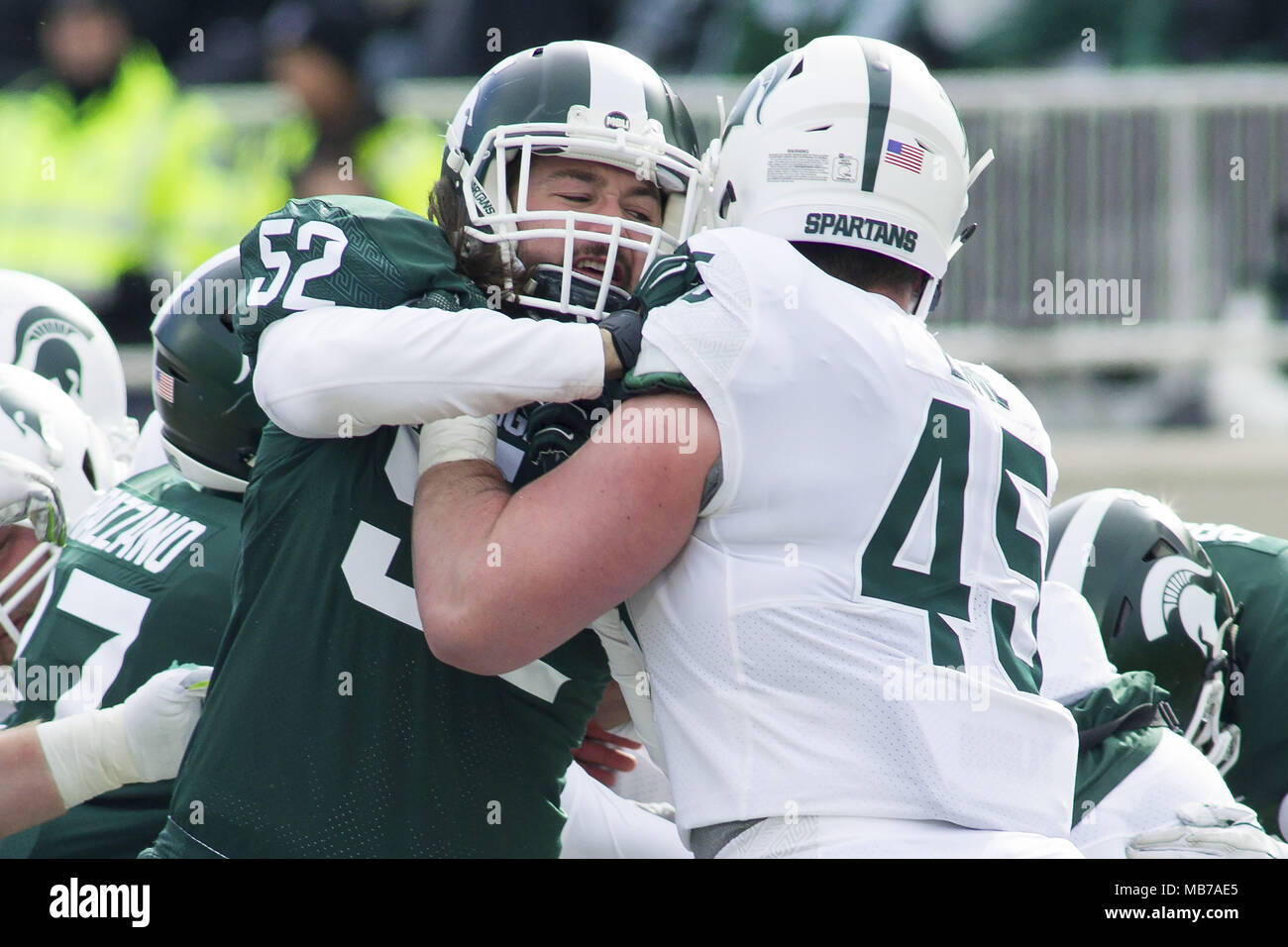 East Lansing, Michigan, USA. 7th Apr, 2018. Michigan State DL DILLON ...
