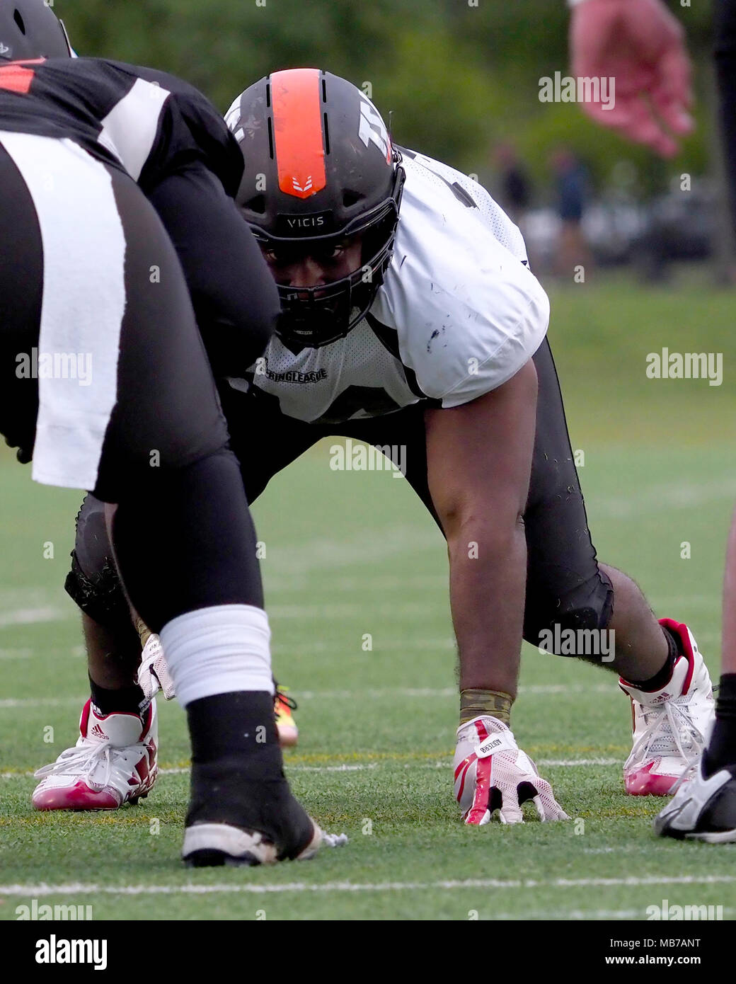 April 7, 2018. Monte Nelson #94 of the North on the NFL Spring League ...