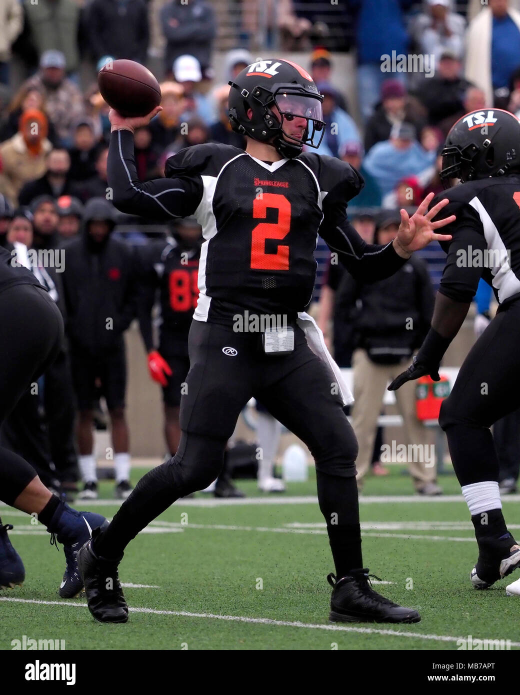 April 7, 2018. Johnny Manziel #2 of the South on the NFL Spring League ...