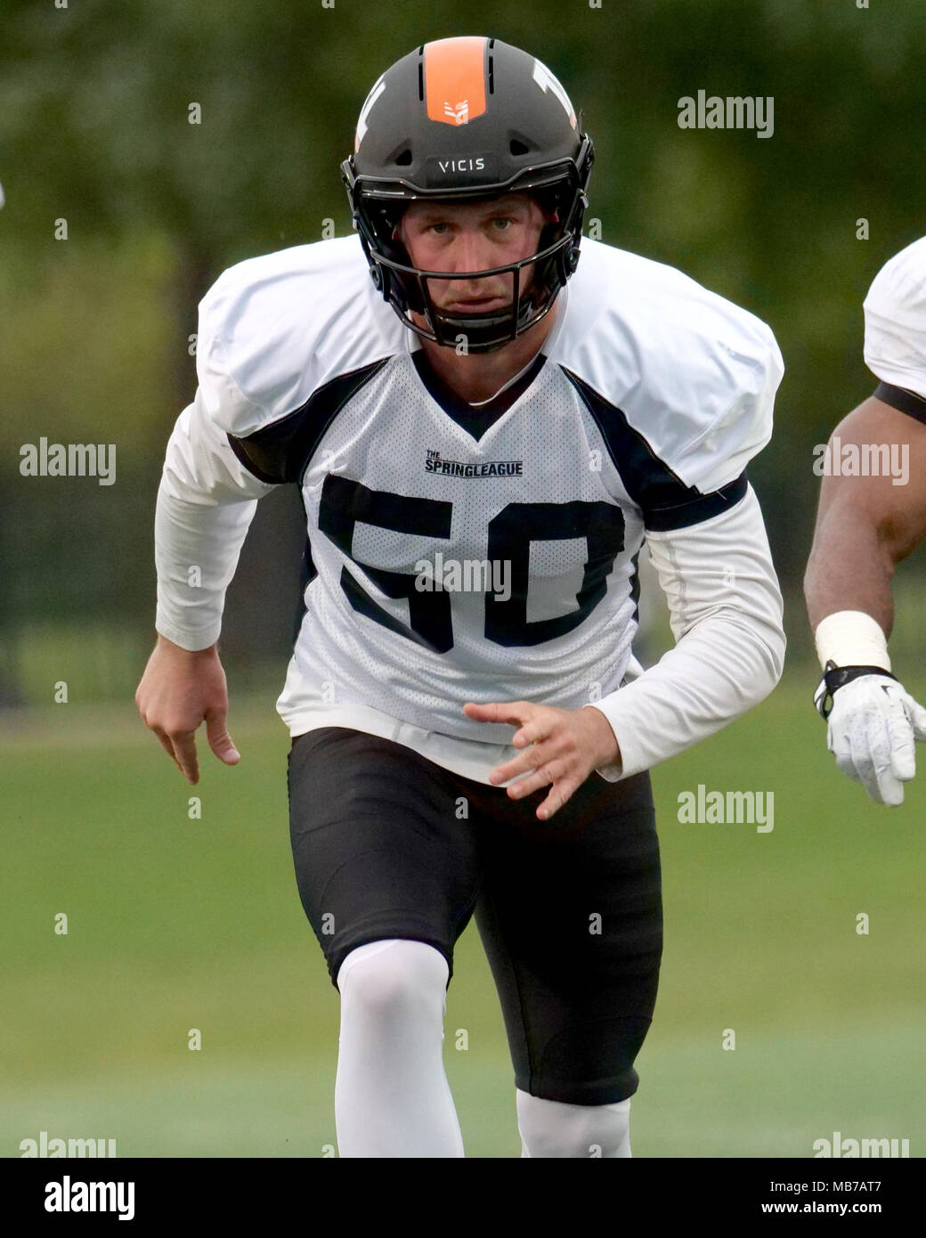 April 7, 2018. Trevor Gillette #50 of the North on the NFL Spring ...