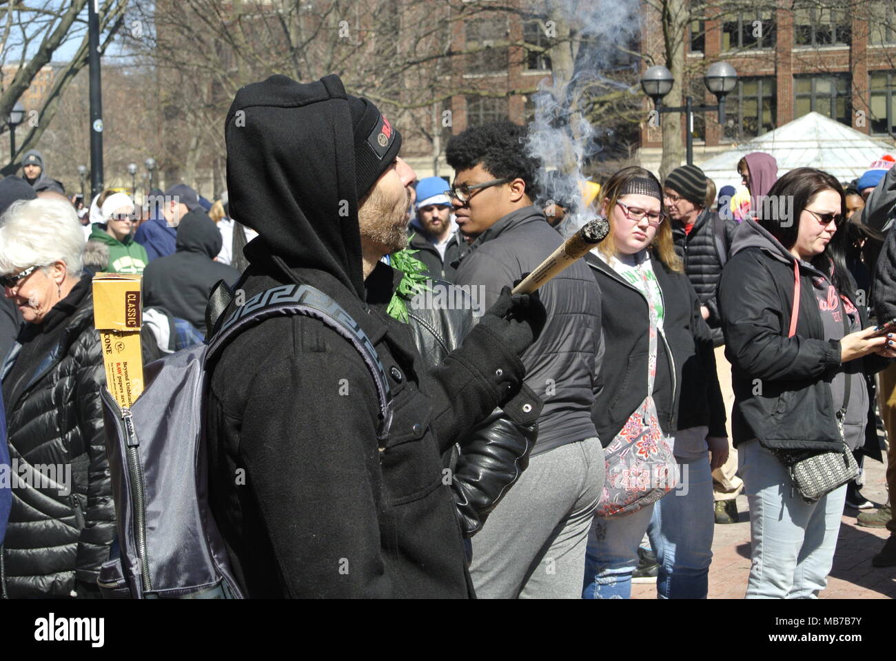 Ann Arbor, Michigan, USA. 7 April 2018. Man smoking foot-long marijuana ...