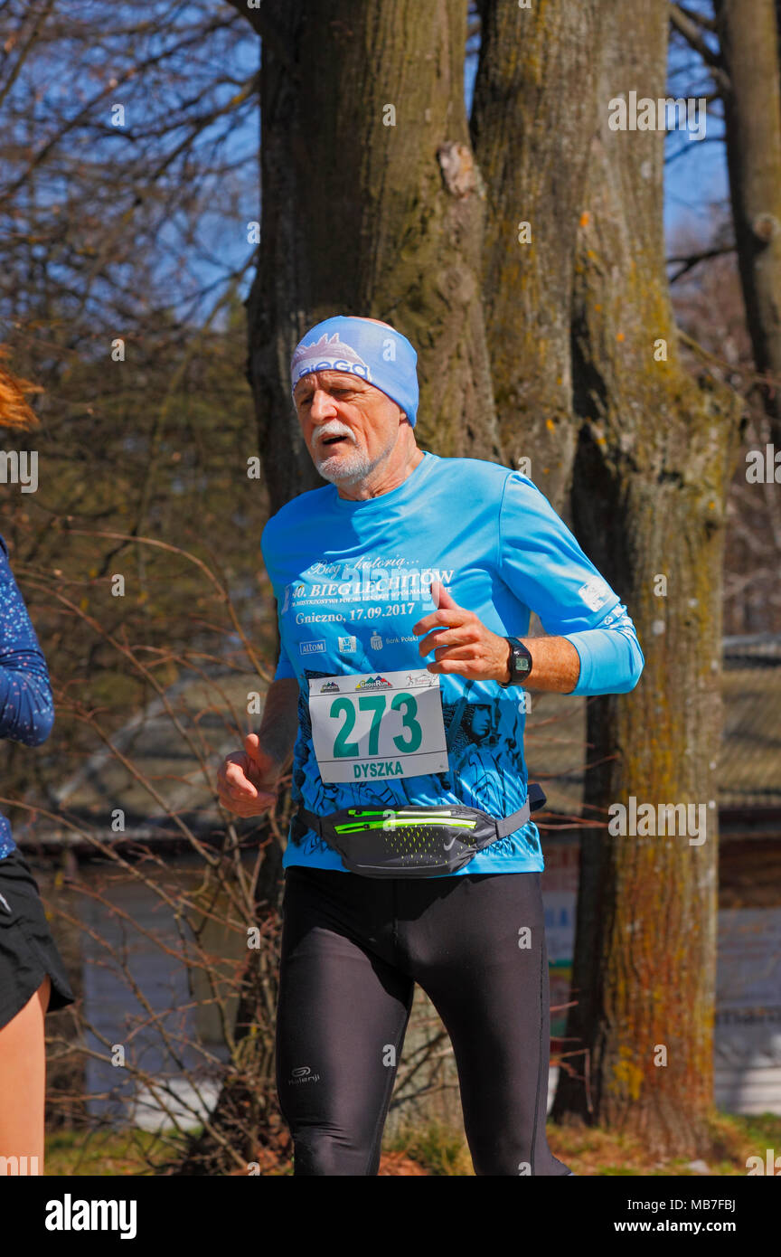 Checiny, Poland, 7th April, 2018. Senior runner. CROSSRUN, amateur ...