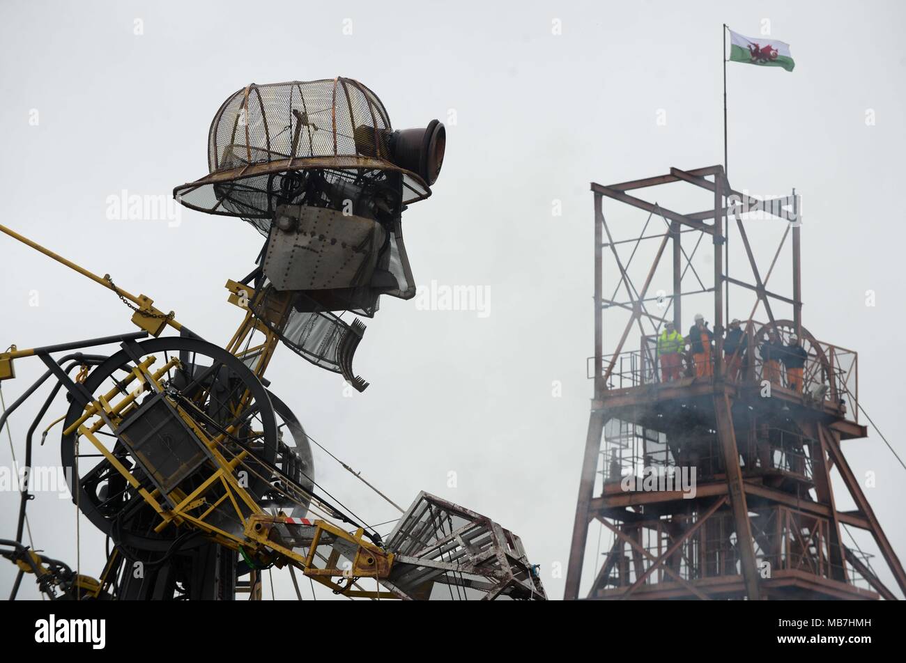 Blaenavon, Wales, UK, Sunday, April 8th 2018 The Man Engine making it's ...