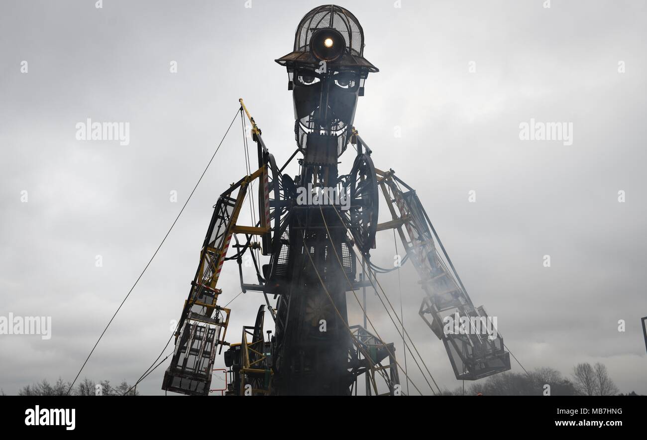 Blaenavon, Wales, UK, Sunday, April 8th 2018 The Man Engine making it's ...
