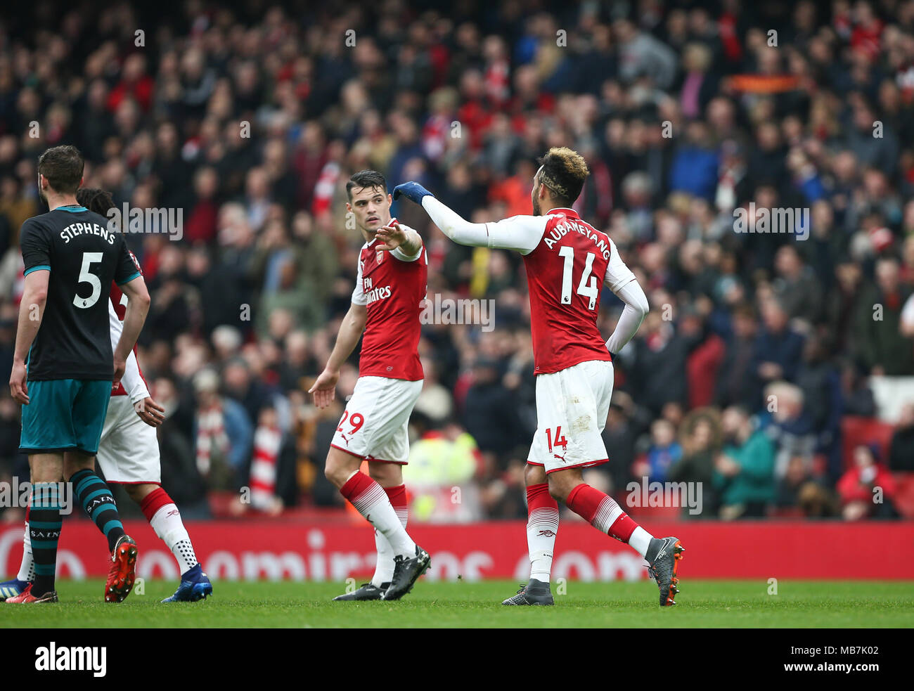 London, UK. 8th April, 2018. Pierre-Emerick Aubameyang of Arsenal ...