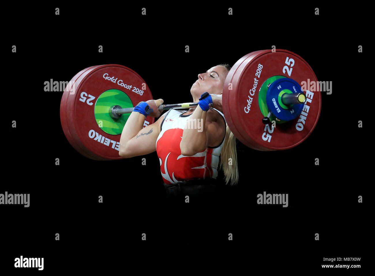 England's Emily Godley competes in the Women's 75kg weightlifting at ...
