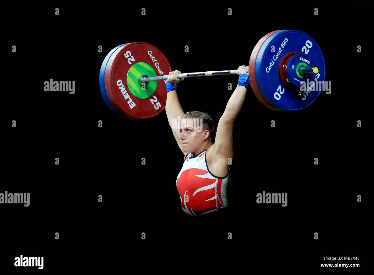 England's Emily Godley competes in the Women's 75kg weightlifting at ...