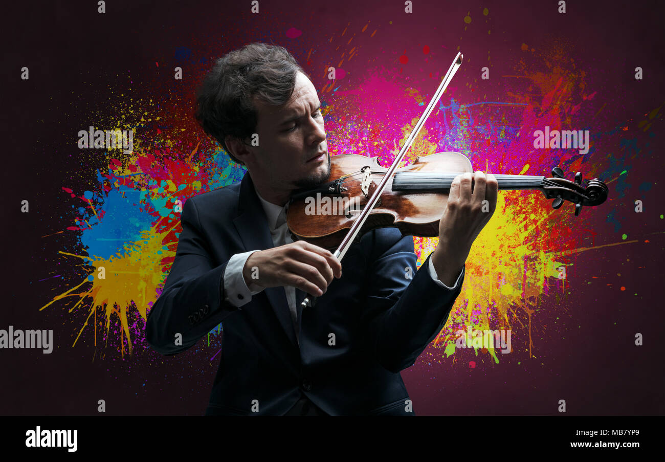 Young classical violinist musician with colorful splotch wallpaper ...