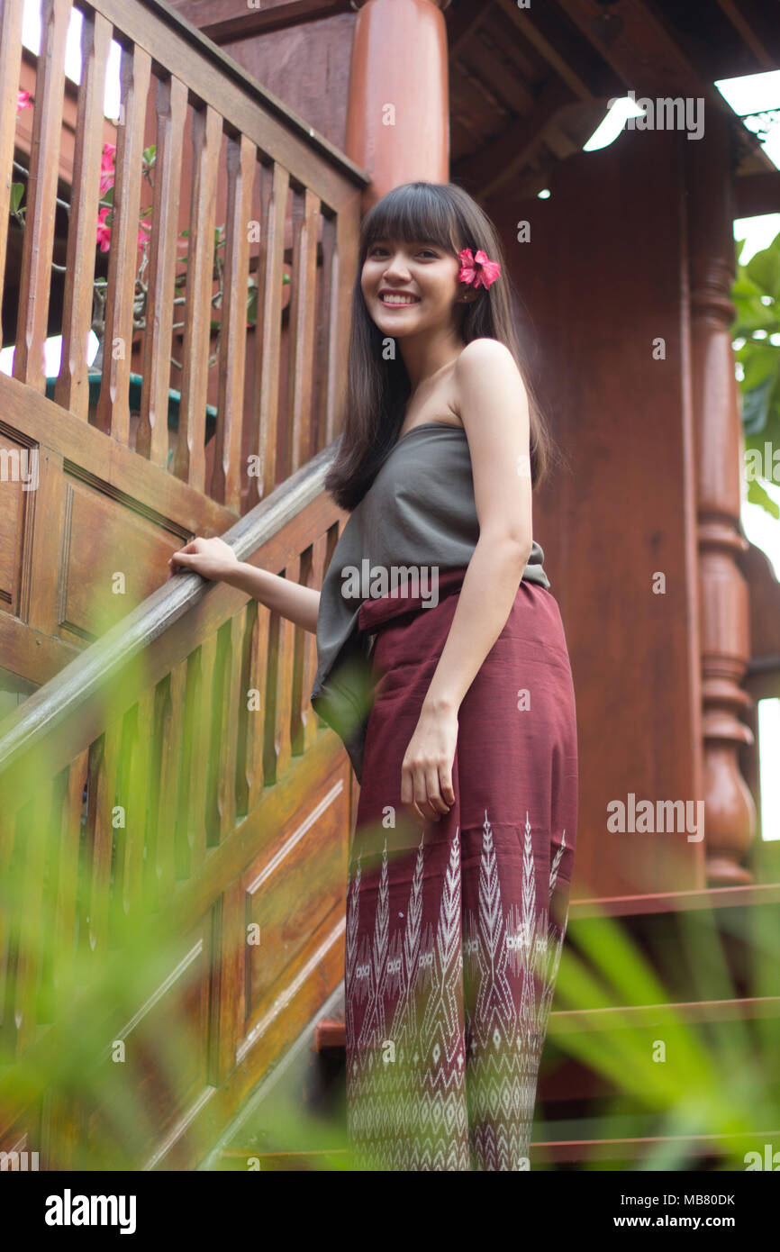 Nice and charming Thai girl with Thai ancient style dressing Stock ...
