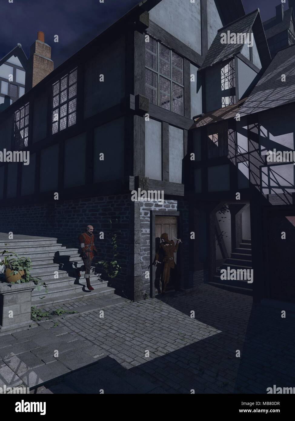 Nighttime Murder in a Medieval Street Stock Photo - Alamy