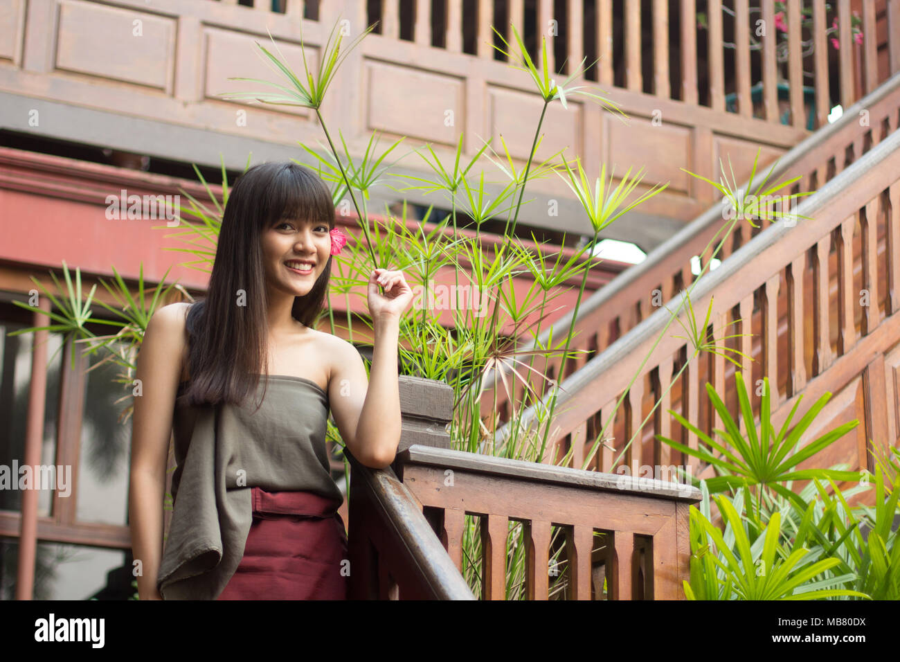 Charming smiling Thai girl with Thai ancient style dressing Stock Photo ...