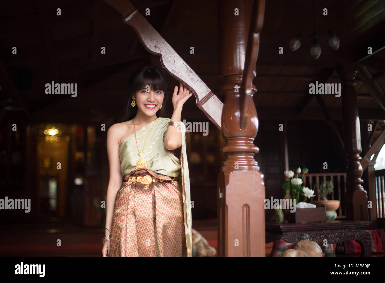 Nice and charming Thai girl with Thai ancient style dressing Stock ...