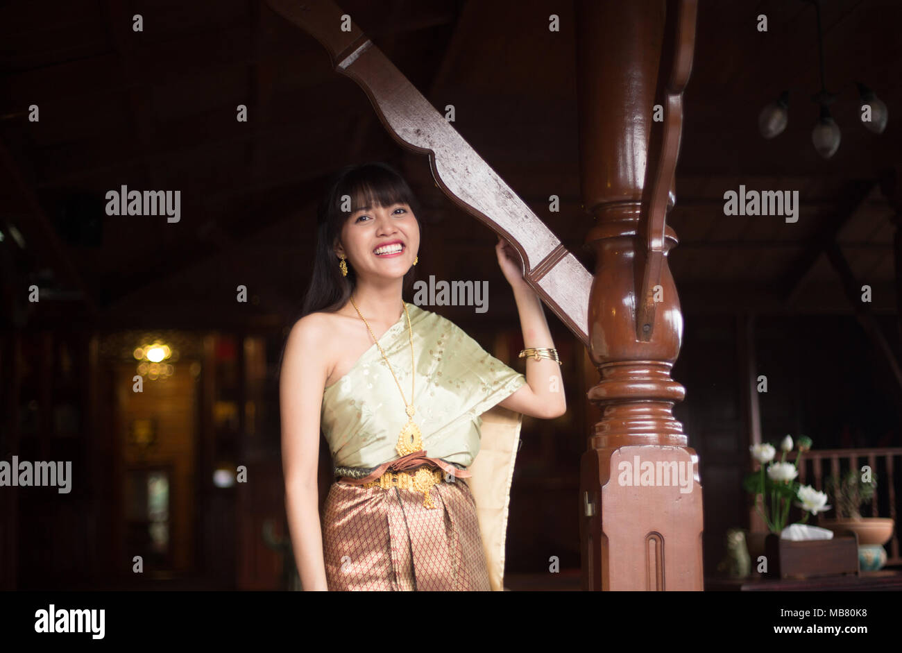 Nice and charming Thai girl with Thai ancient style dressing Stock ...