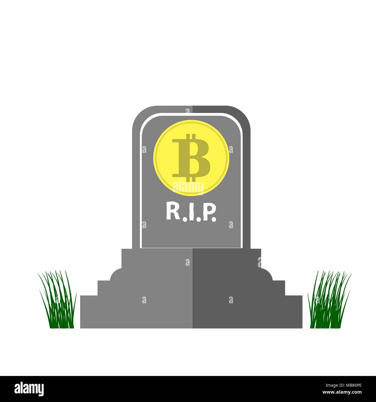 Stone Monument of Bitcoin and Green Grass on White Background Stock ...