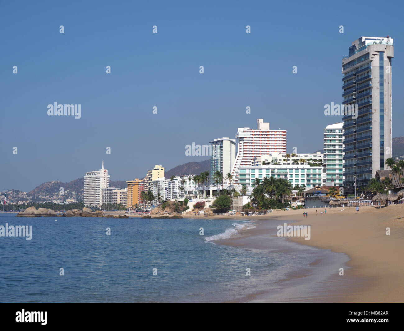 Scenic sandy beach panorama at bay of ACAPULCO city in Mexico with ...