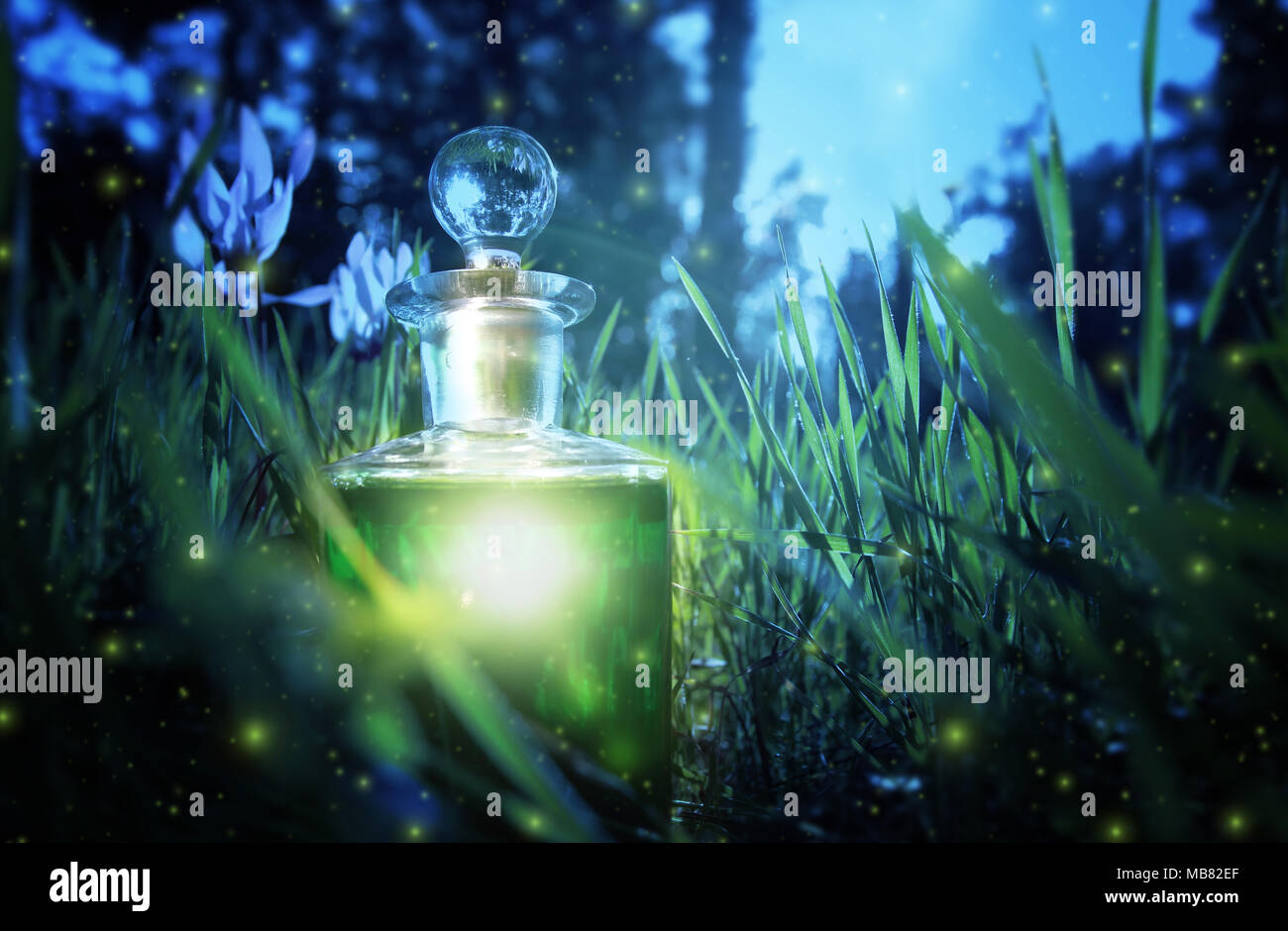 Magical fairy dust potion in bottle in the forest Stock Photo - Alamy