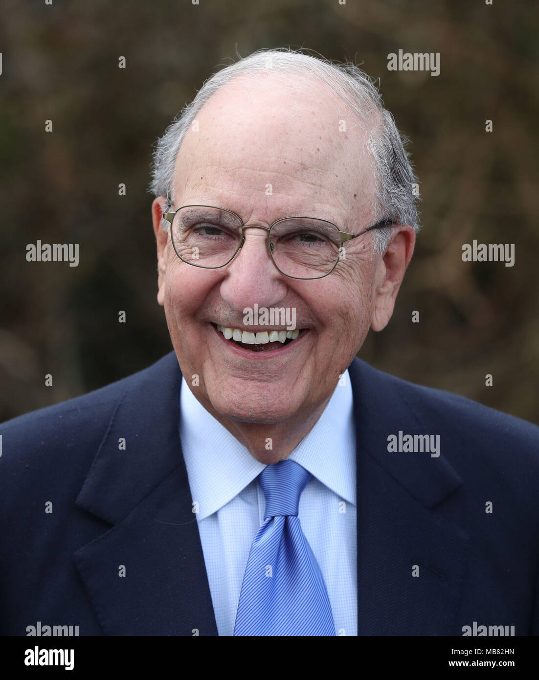 US Senator George Mitchell speaking at the peace monument at Aghalane ...