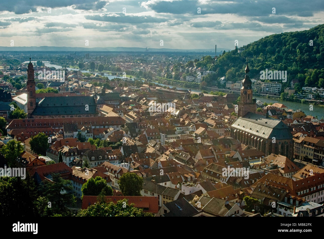 View over the old city of Heidelberg with it's famous natural ...