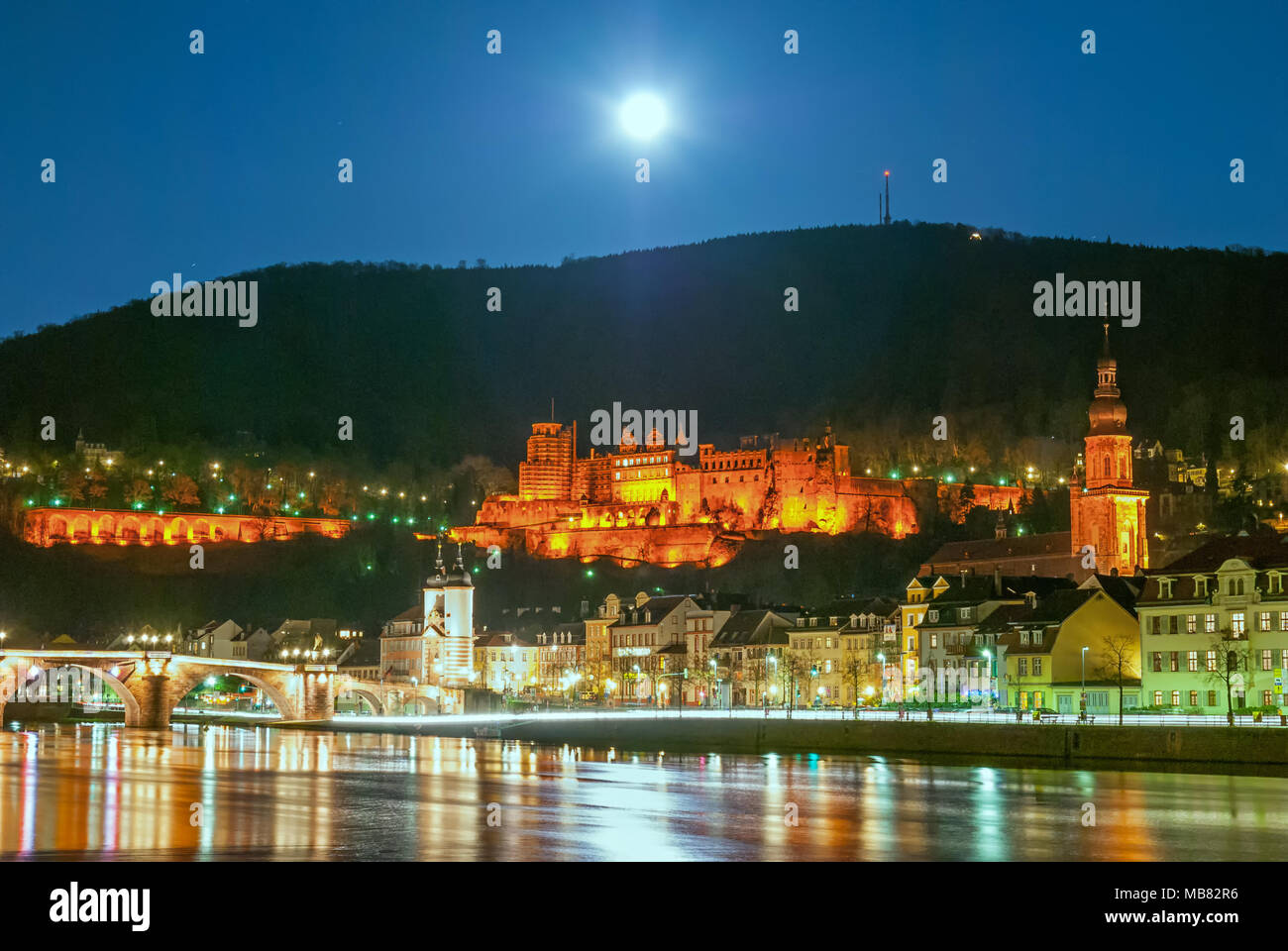 Full moon over the old city of Heidelberg, Germany Stock Photo - Alamy
