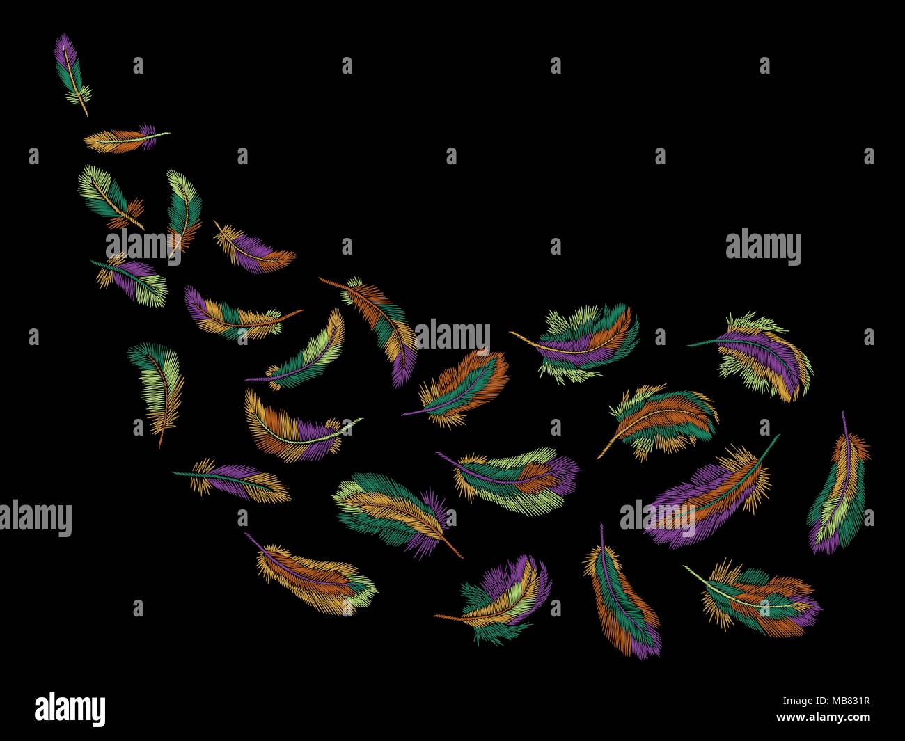 Colorful feathers embroidery seamless pattern. Boho tribal clothes ...