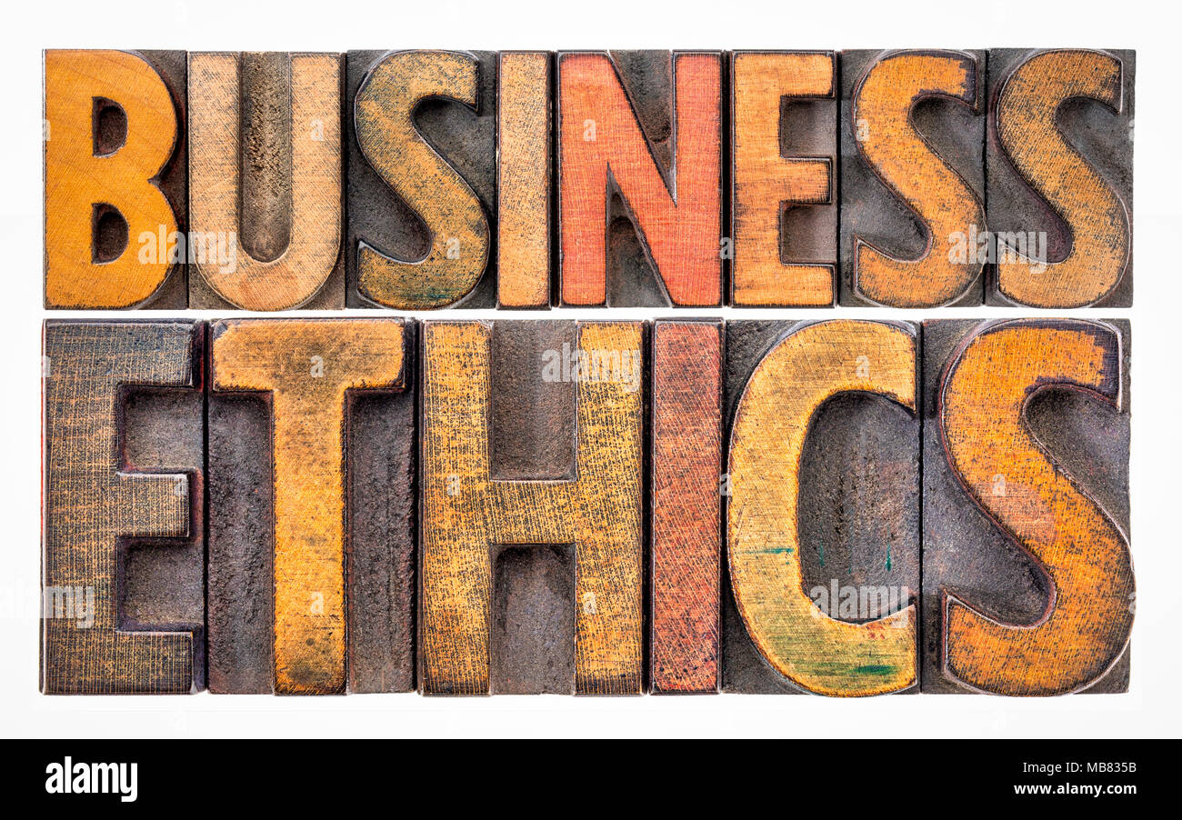 business ethics - isolated text in letterpress wood type printing ...