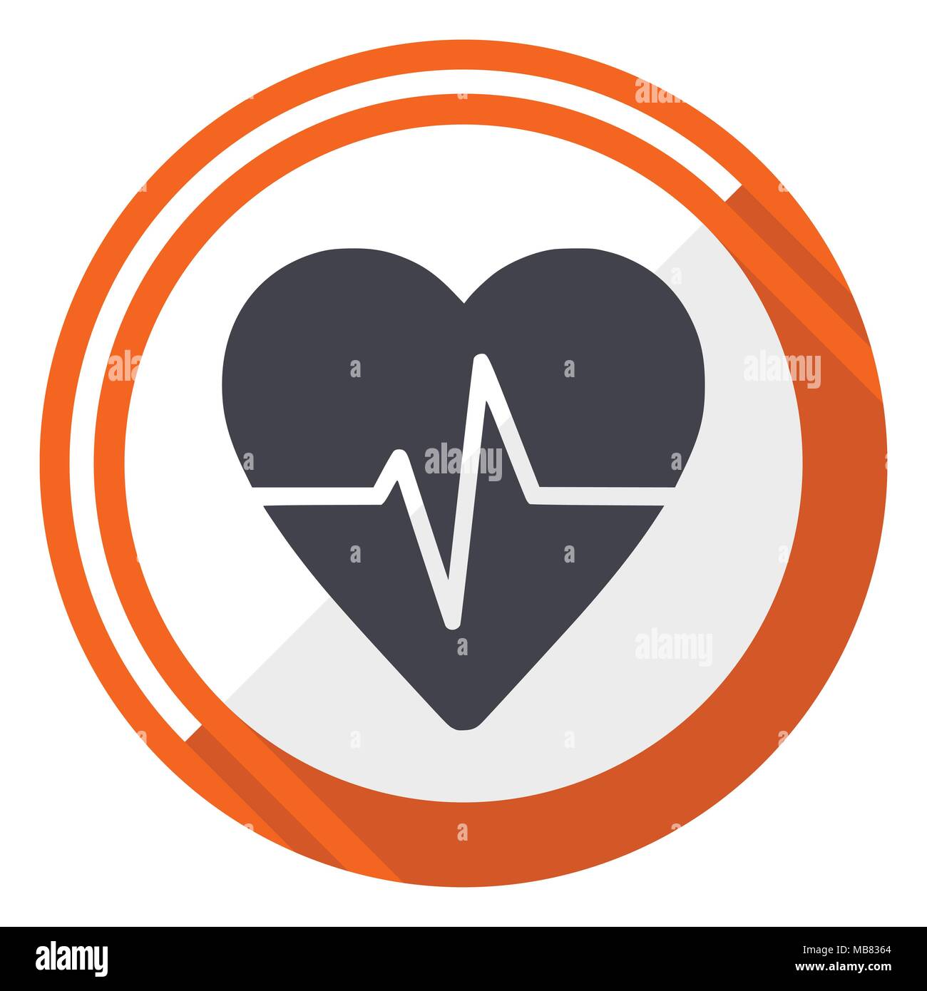 Pulse flat design vector web icon. Round orange internet button ...