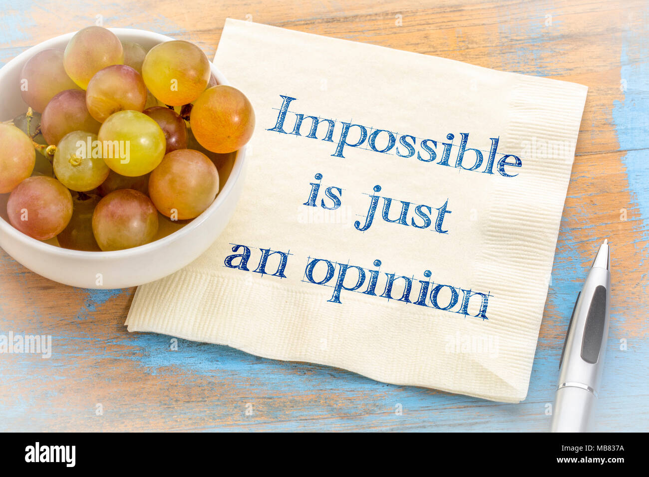 Impossible is just an opinion - inspirational handwriting on a napkin ...