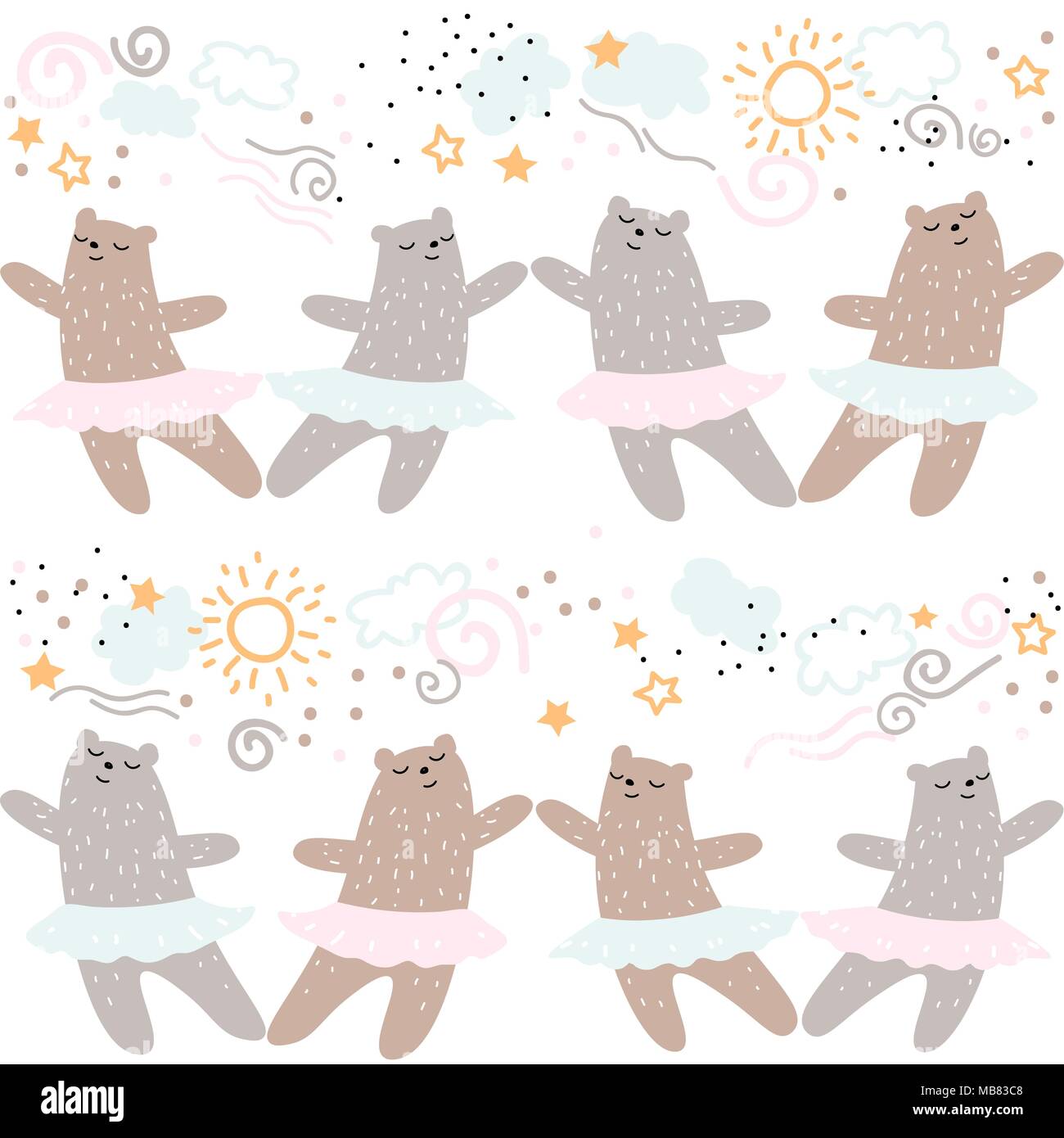 Forest animals dancing ballet seamless pattern. Cute cartoon wild ...