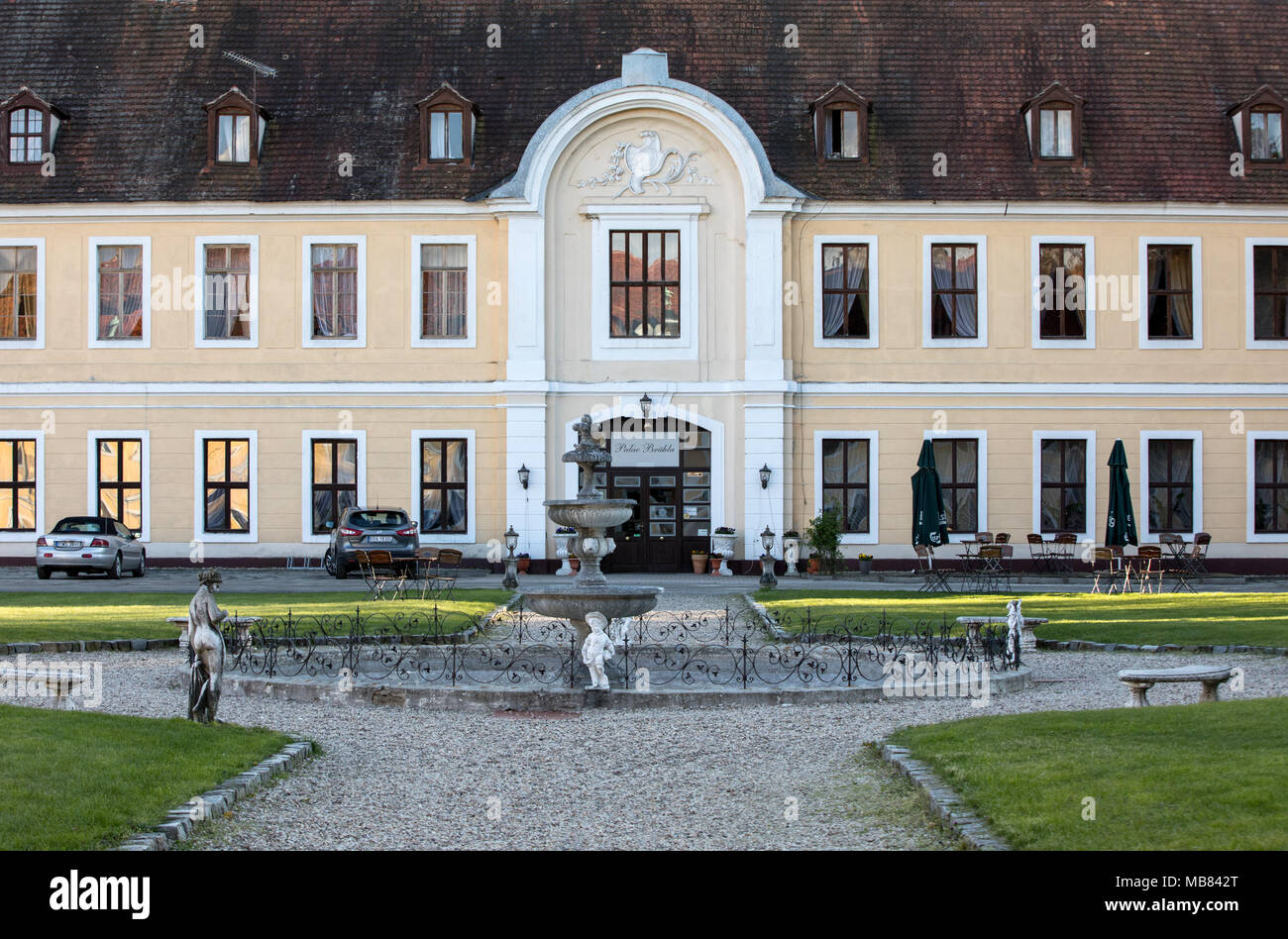Brody, Poland - April 17, 2017: Renovated part of Bruhl's barn palace ...