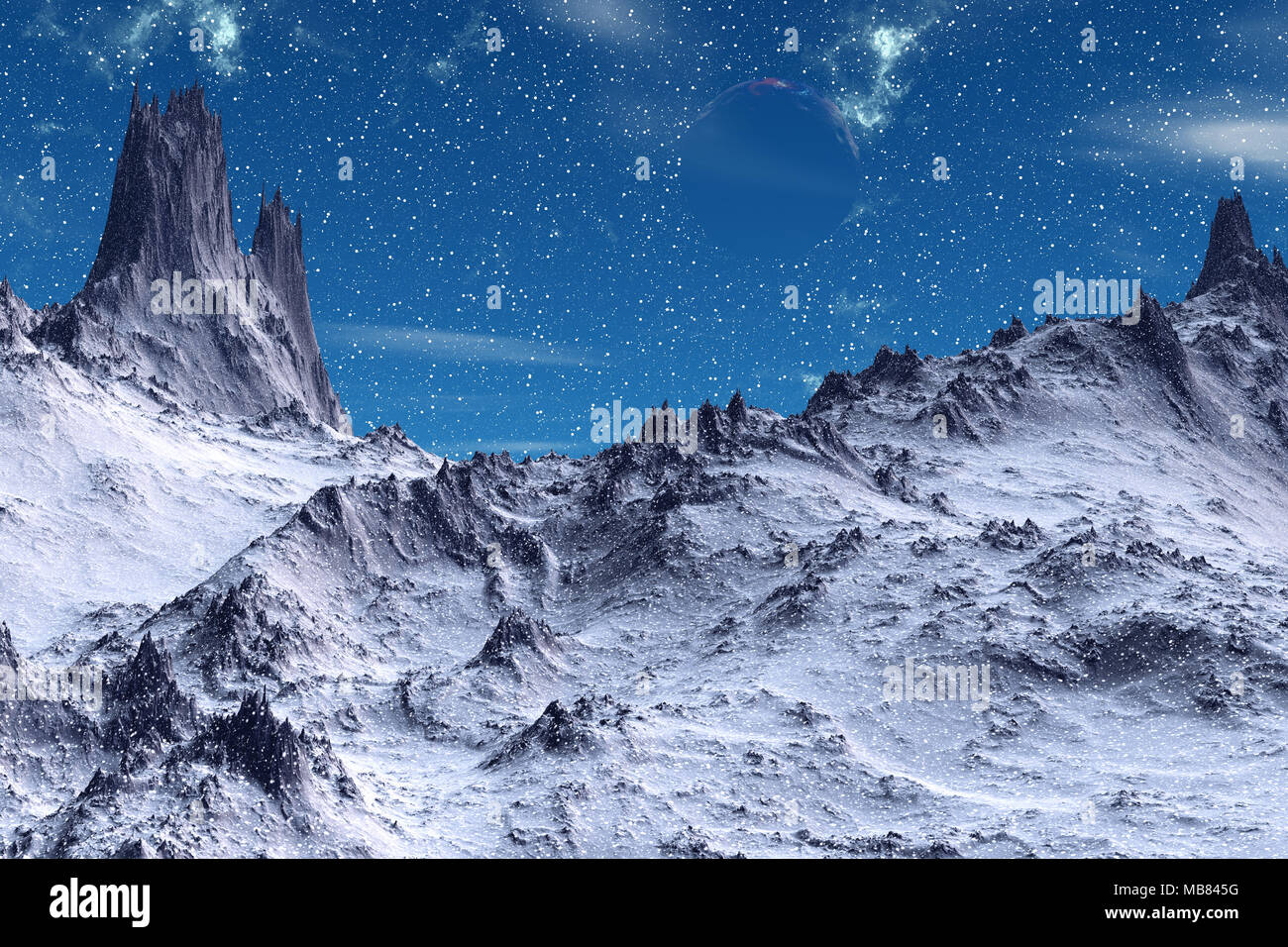 Fantasy alien planet. Mountain. 3D illustration Stock Photo - Alamy