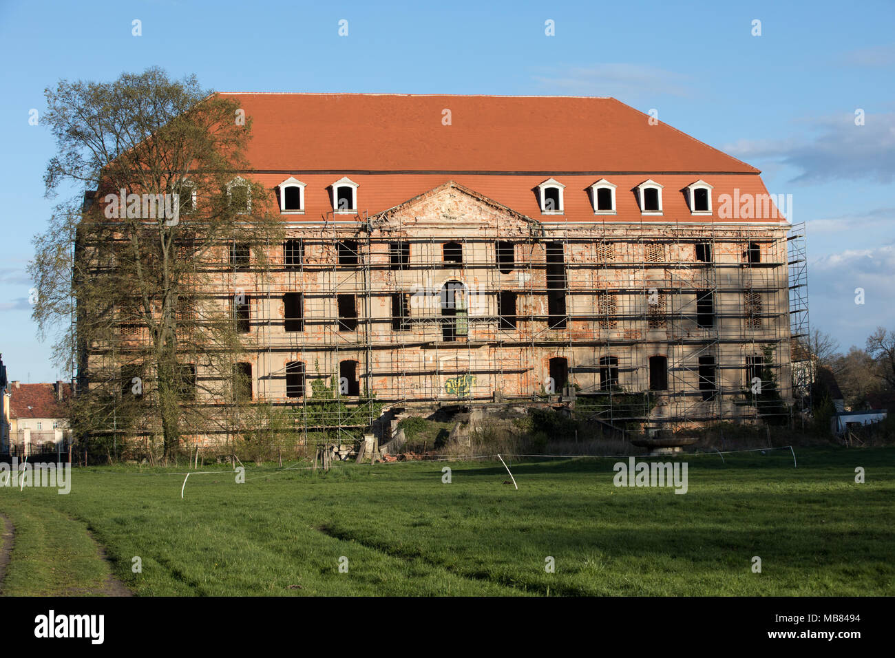 Brody, Poland - April 17, 2017: Renovation of the baroque Bruhl palace ...
