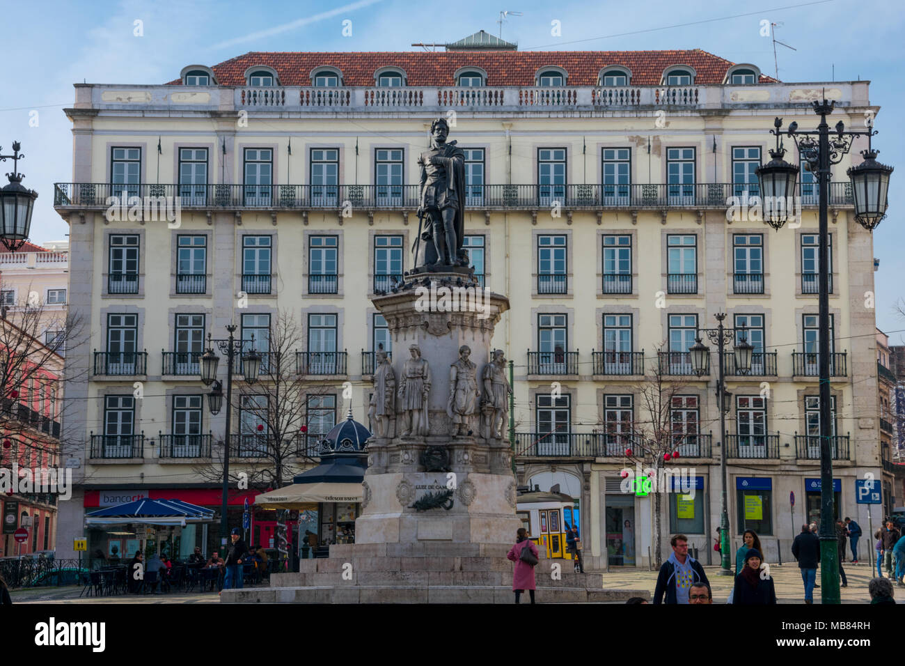 Lisbon. Portugal. January 24, 2018. View of the Camoes Square (Praca ...