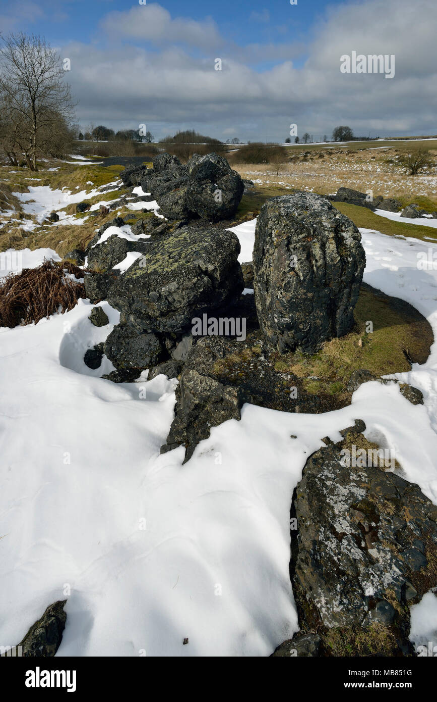 Lead Mining Spoil in Snow, Charterhouse, Mendip Hills Stock Photo - Alamy