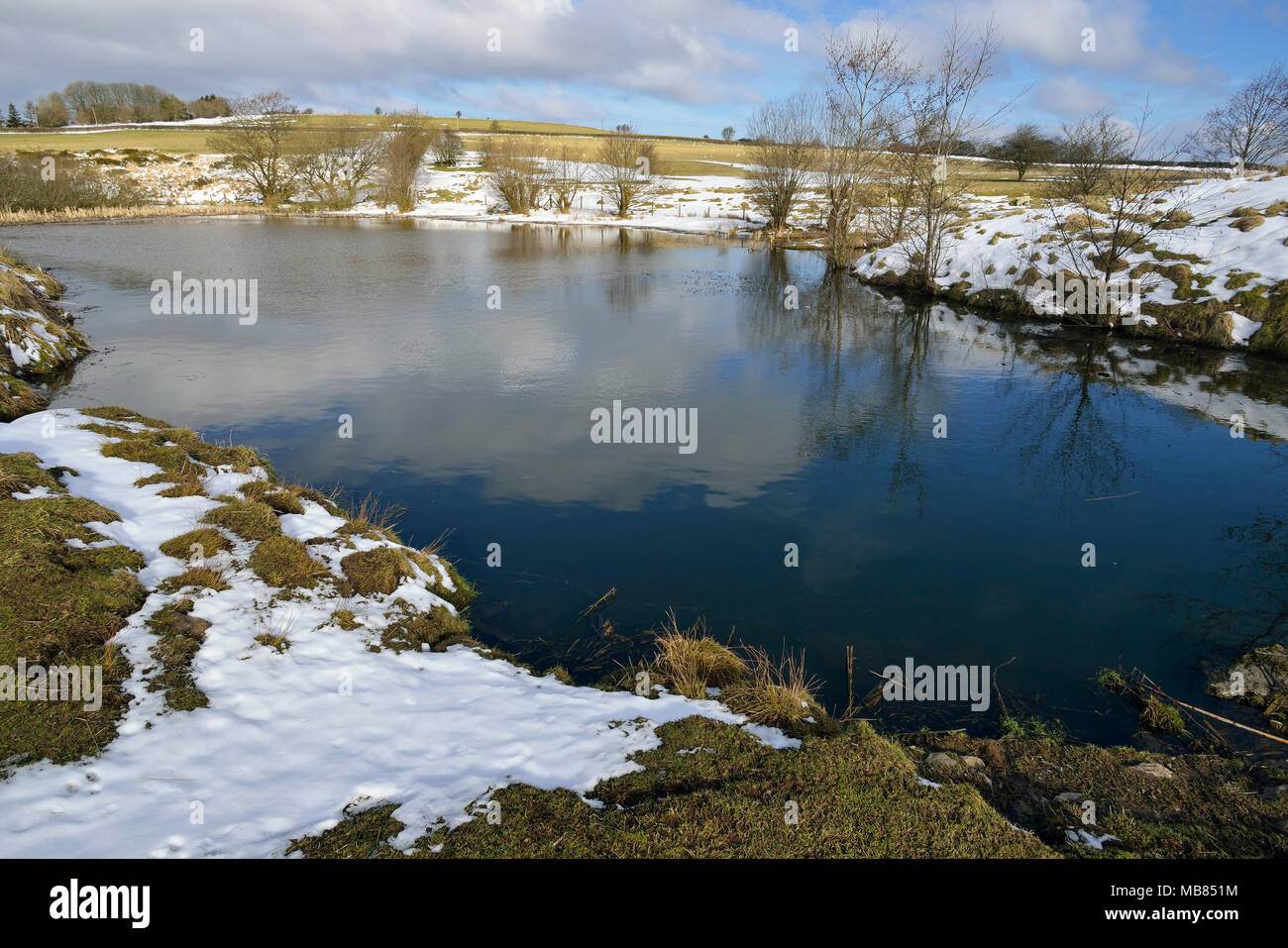 Charterhouse Lead Mine Ponds in Snow, Mendip Hills, Somerset Stock ...
