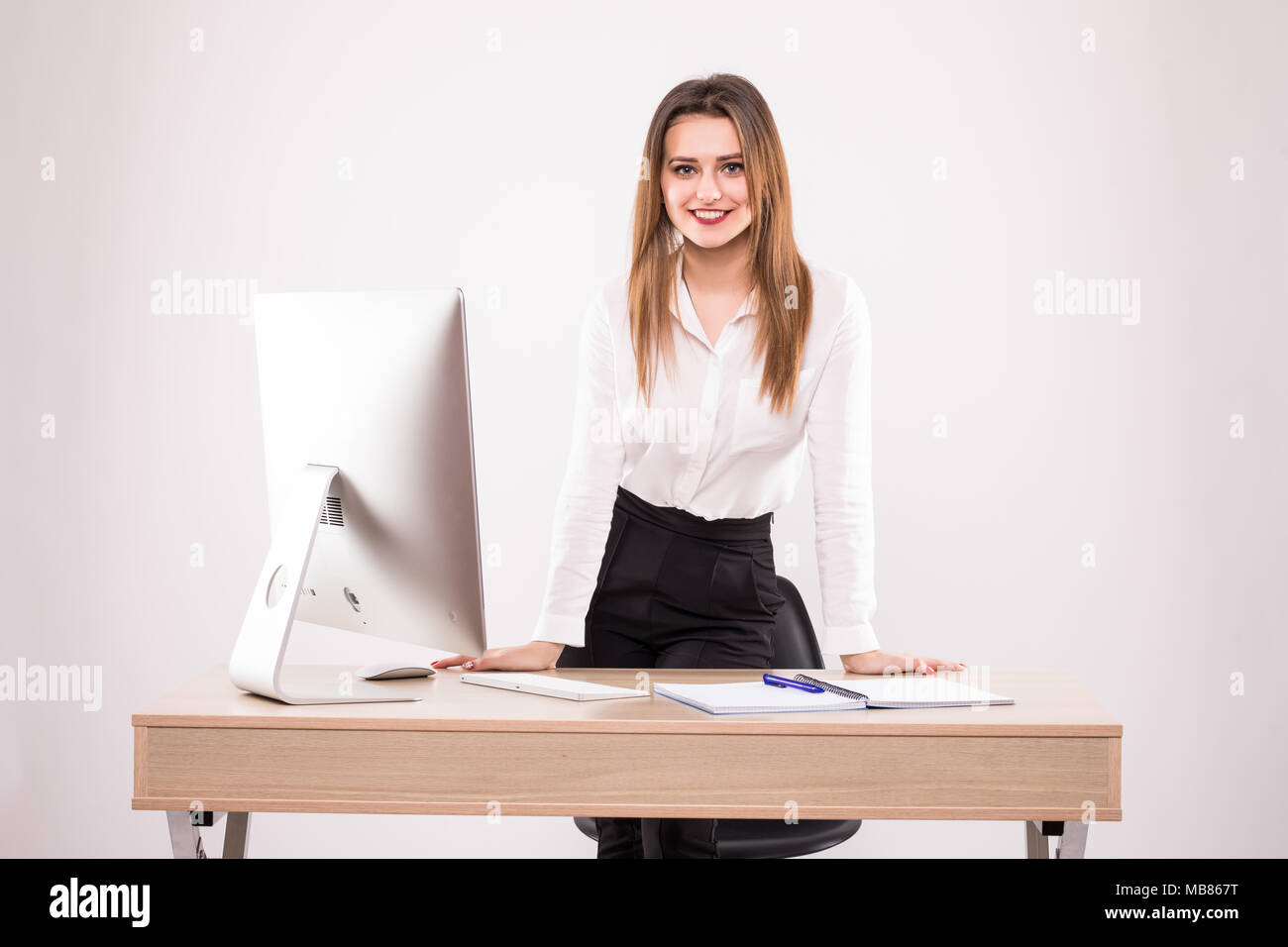 Beautiful business operator isolated on white background Stock Photo ...