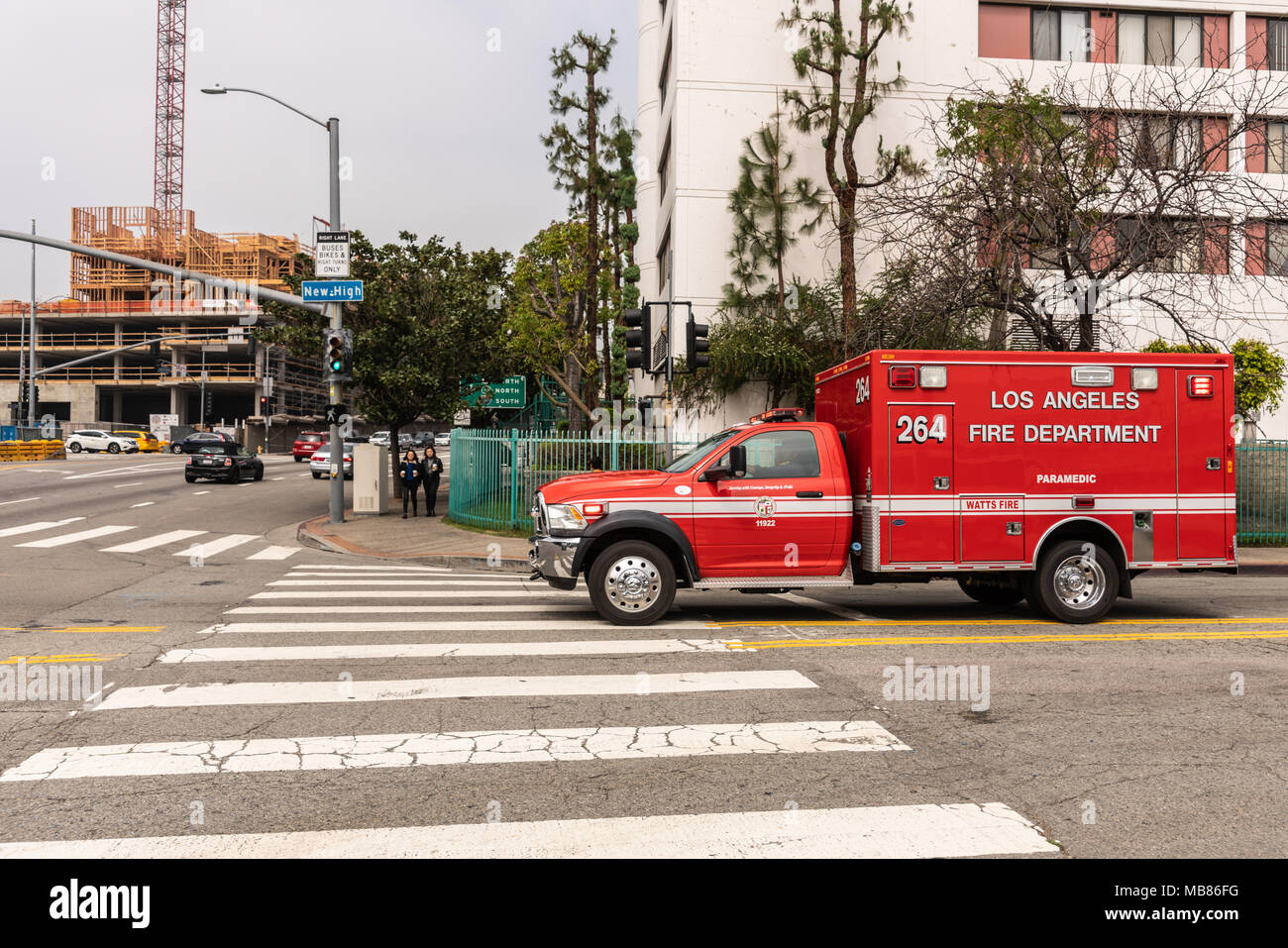 Los Angeles, CA, USA - April 5, 2018: Red Fire Department Rescue Van on ...