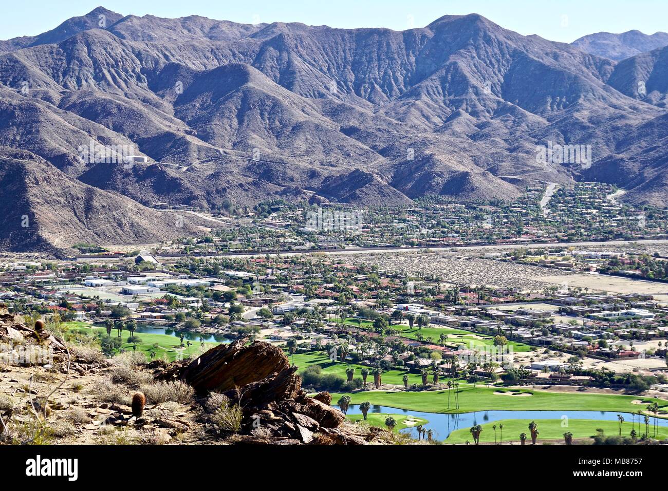 Aerial view of Palm Springs and golf courses from hiking trail Stock ...