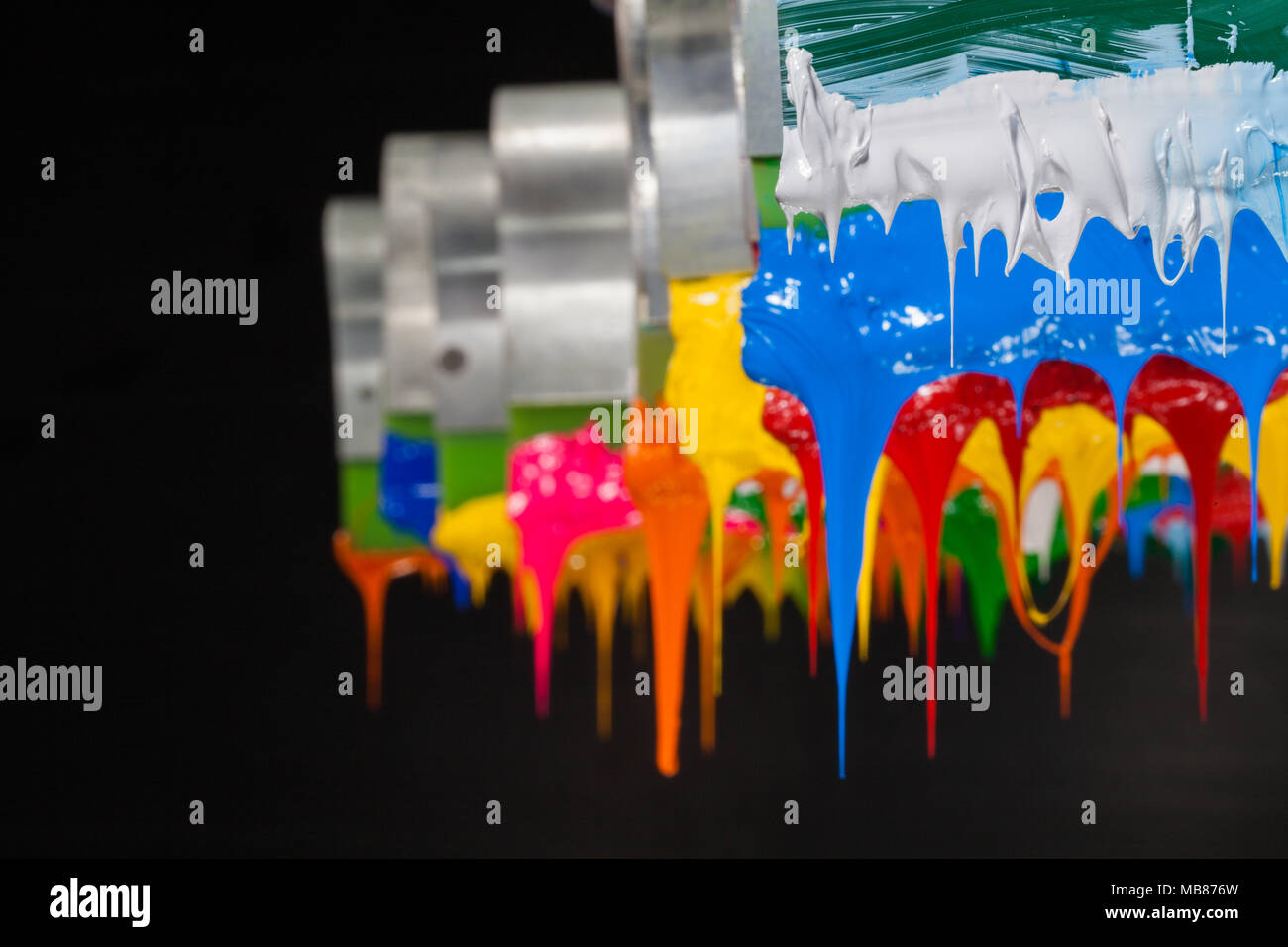 colorful of plastisol ink stick on printer handle start flowing down ...