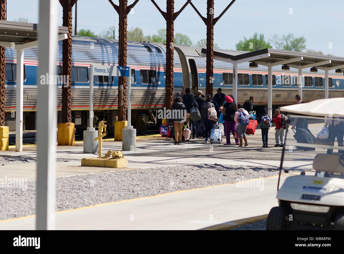 Florence, South Carolina, USA - April 2, 2018: Passengers prepare to ...