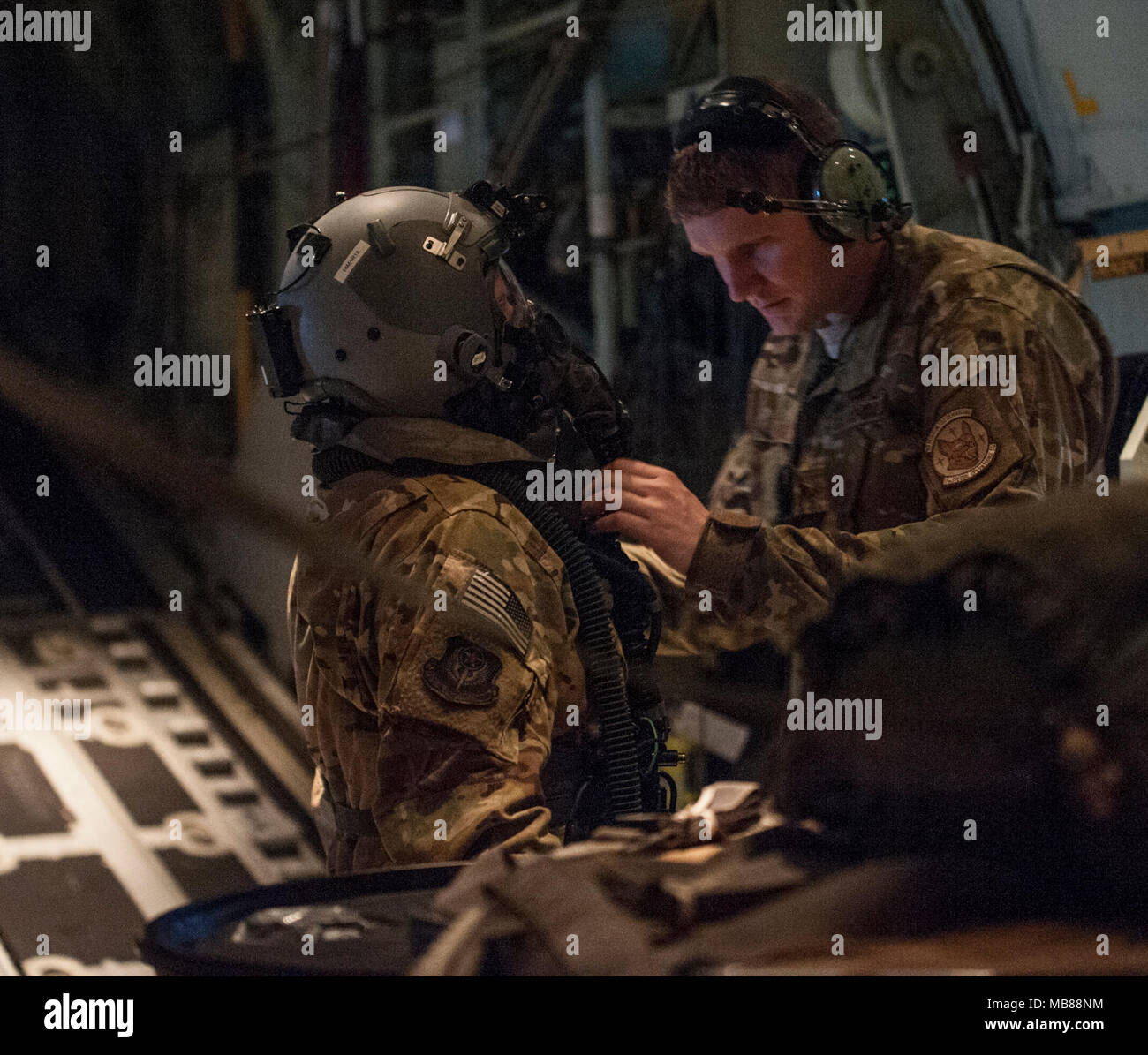 A U.S. Air Force 17th Special Operations Squadron loadmaster performs a ...